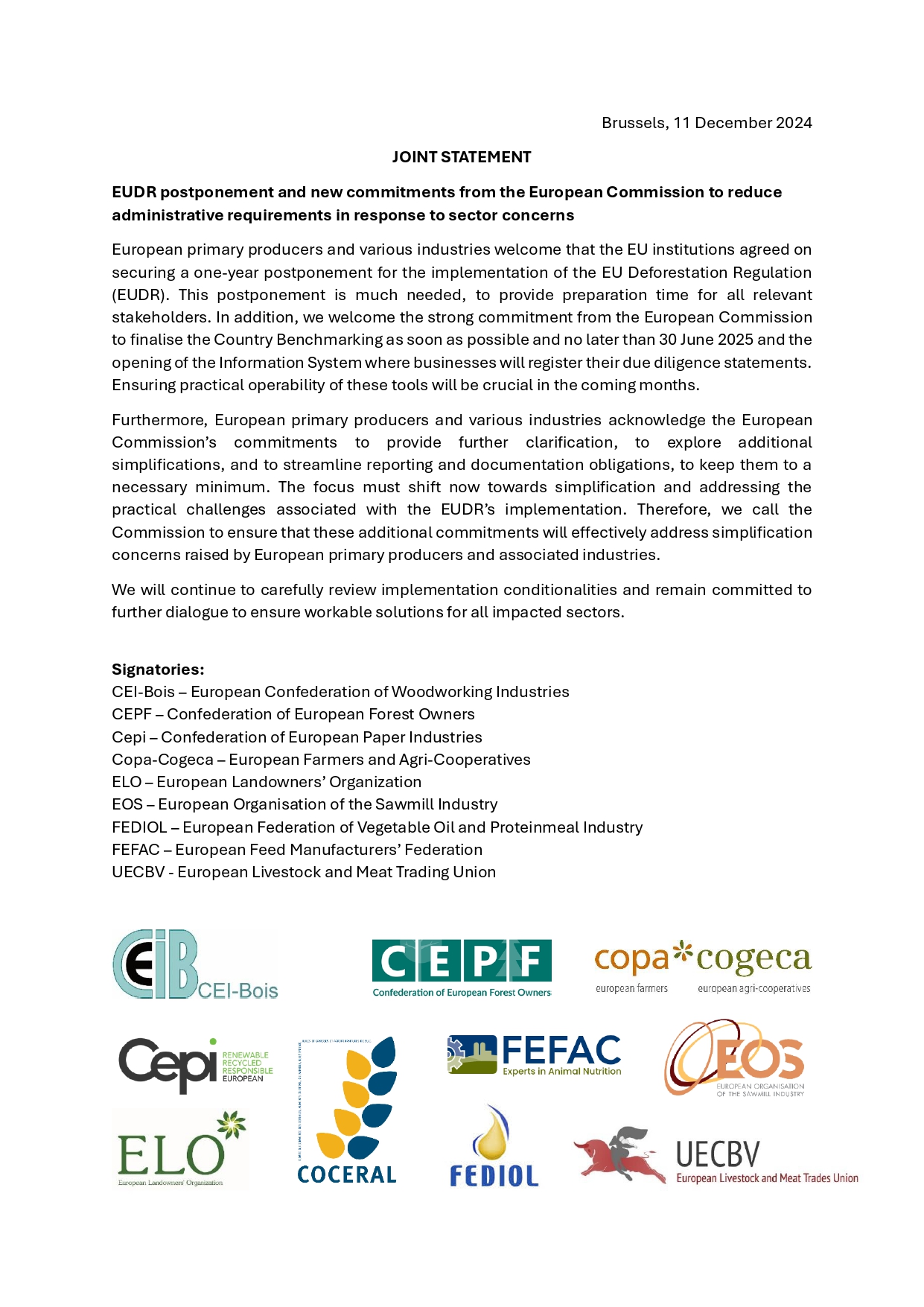 JOINT STATEMENT - Urgent need to include EUDR in the Commission ...