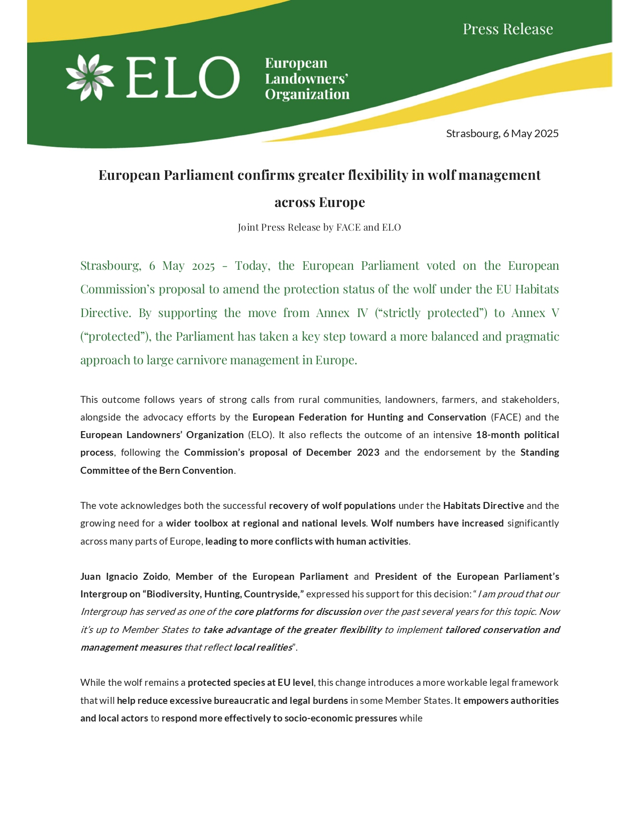 European Parliament confirms greater flexibility in wolf management ...